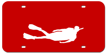 SCUBA DIVER RED AND WHITE LASER LICENSE PLATE WITH YOUR CUSTOM TEXT ...